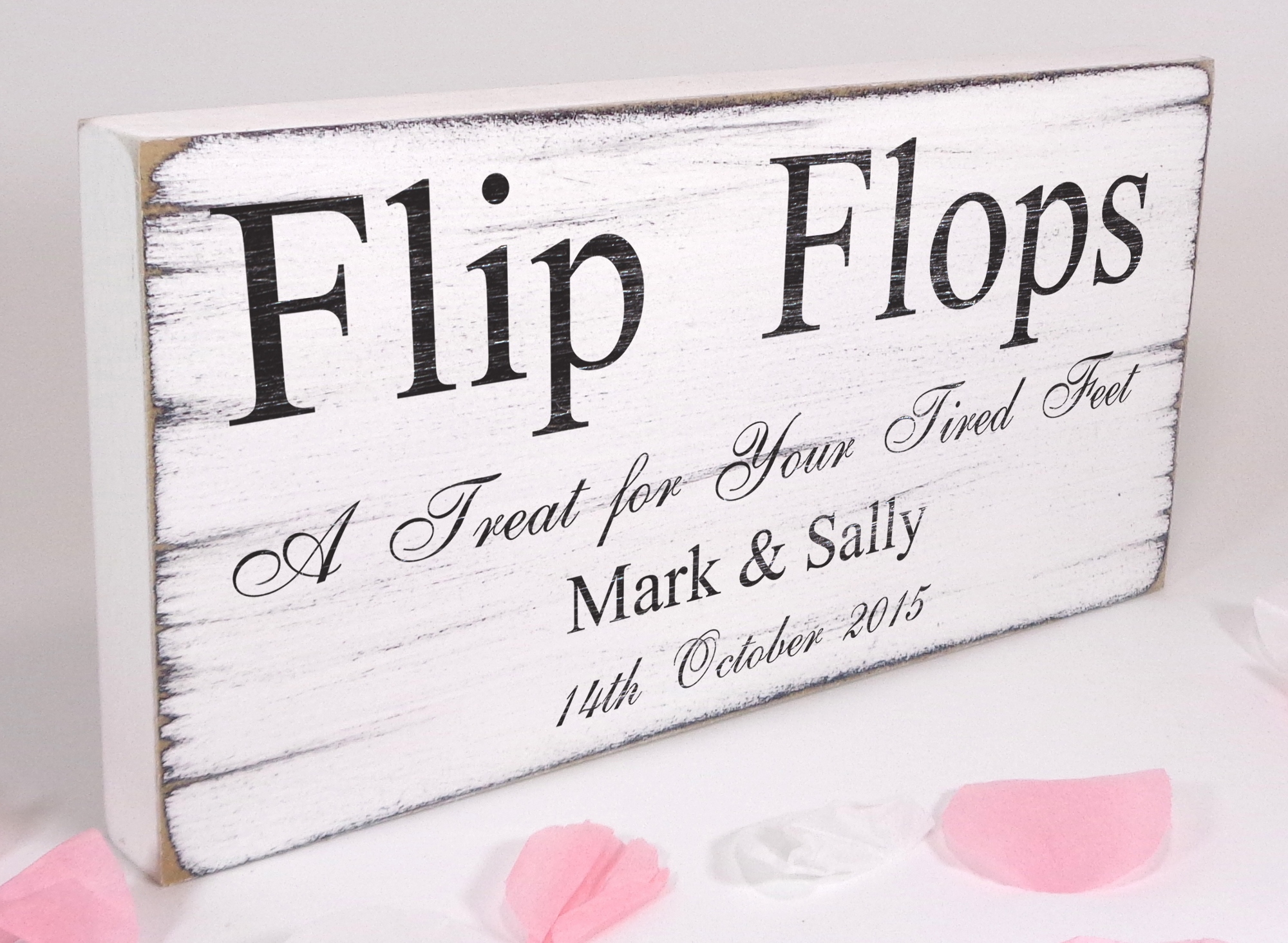 Personalised Vintage Style Flip Flops Wedding Sign - Customised Rustic ...